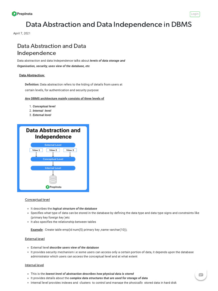 Data Abstraction and Data Independence in DBMS | PDF | Databases | Abstraction (Computer Science)