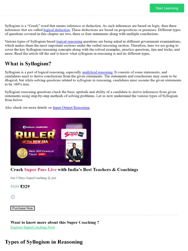 Syllogism Reasoning - Key Concepts, Solved Examples and Tricks | PDF