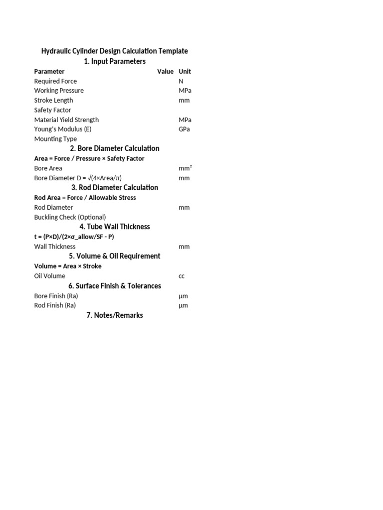 Hydraulic Cylinder Design Calculations | PDF