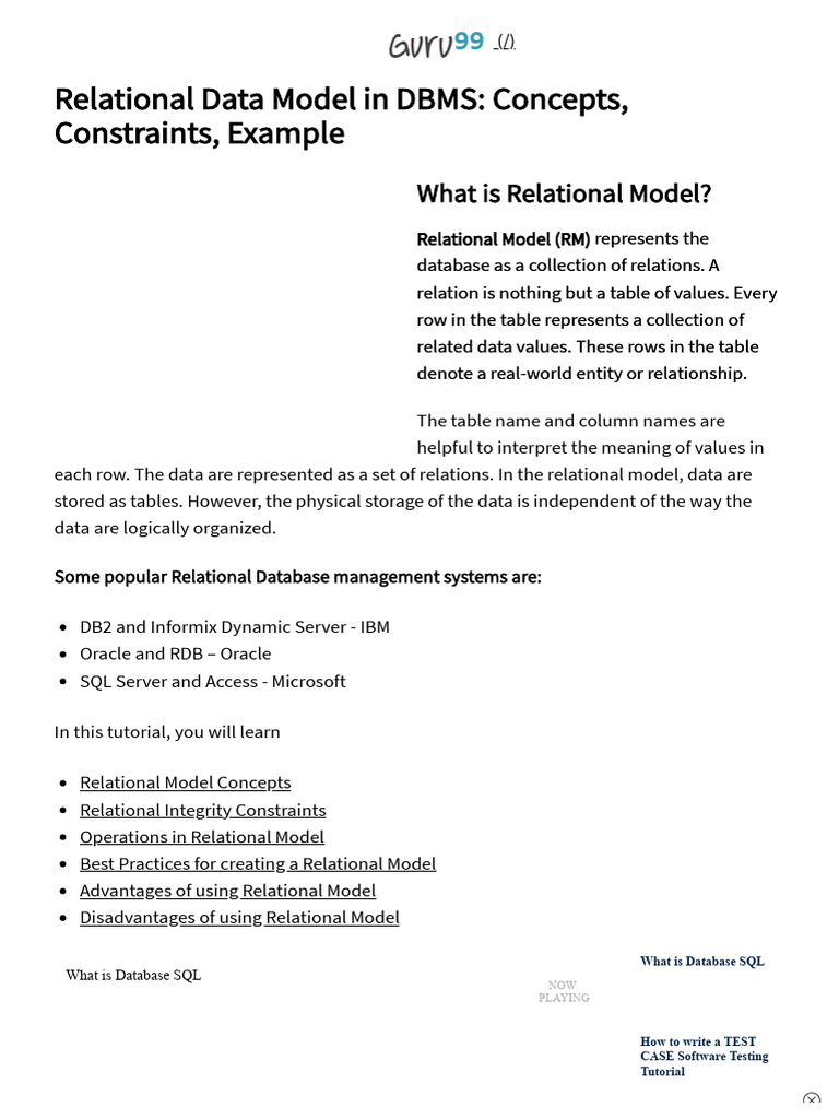 Relational Data Model In Dbms Concepts Constraints Example Pdf