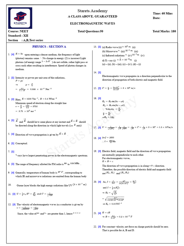 Electromagnetic Waves Solutions-1 | PDF | Electromagnetic Radiation | Waves