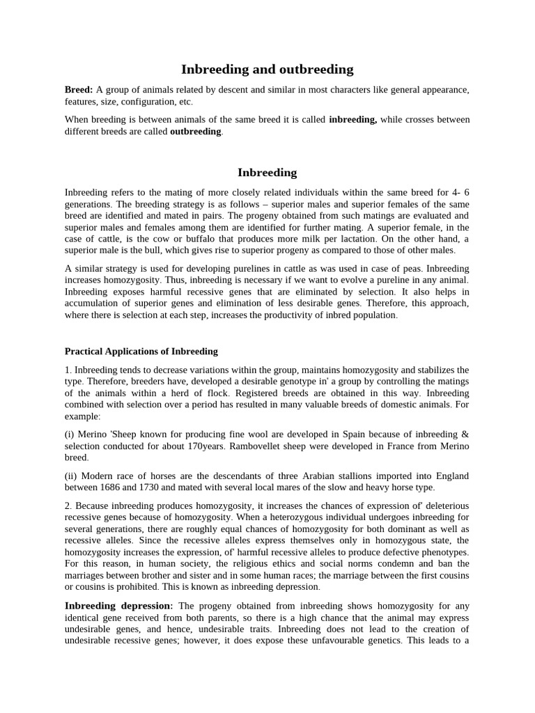 Inbreeding vs Outbreeding Explained | PDF | Inbreeding | Zygosity