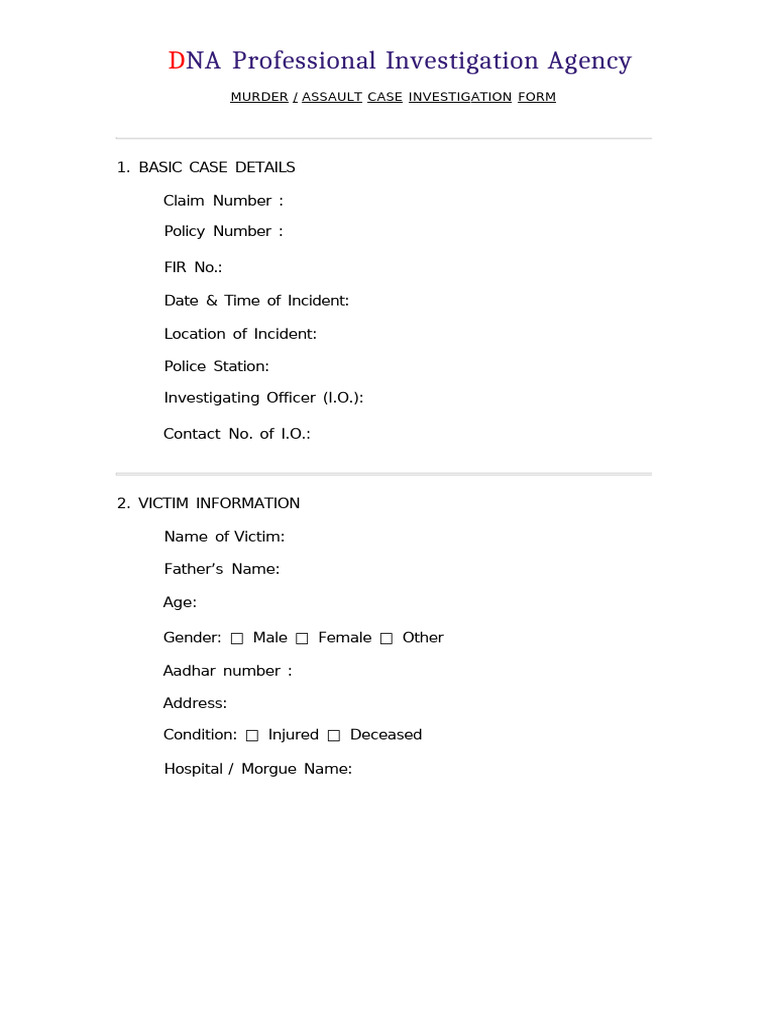 Murder or Assault Case Investigation Form | PDF