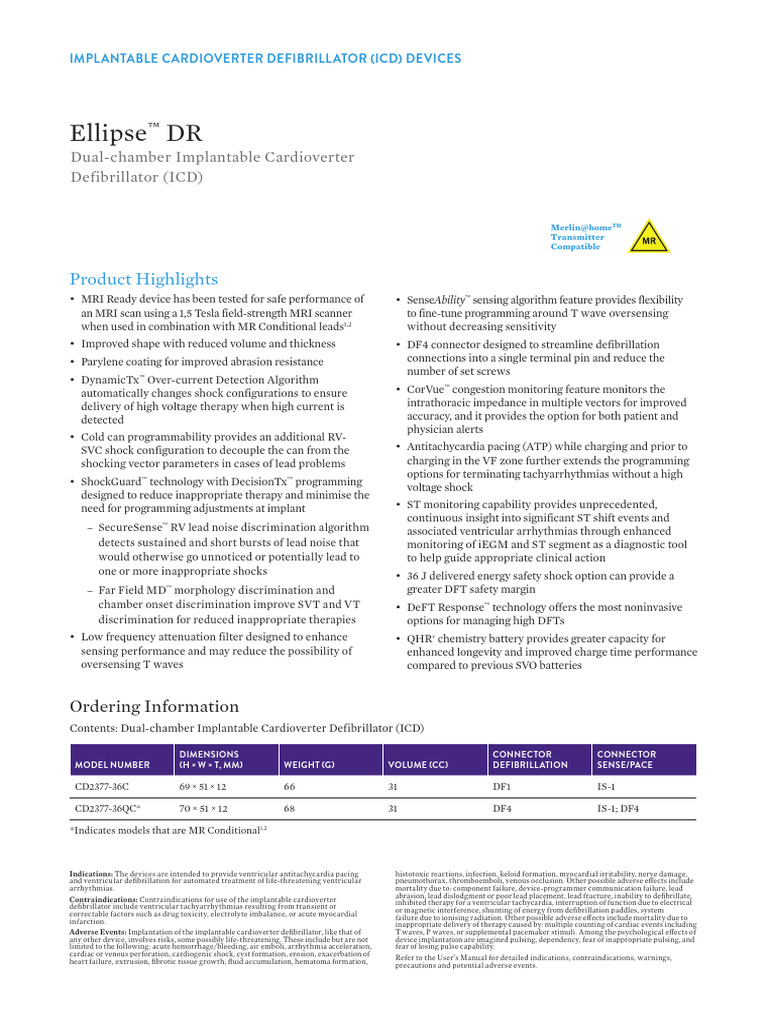 Ellipse DR Icd Catalog Page En-1 | PDF | Artificial Cardiac Pacemaker | Cardiovascular System
