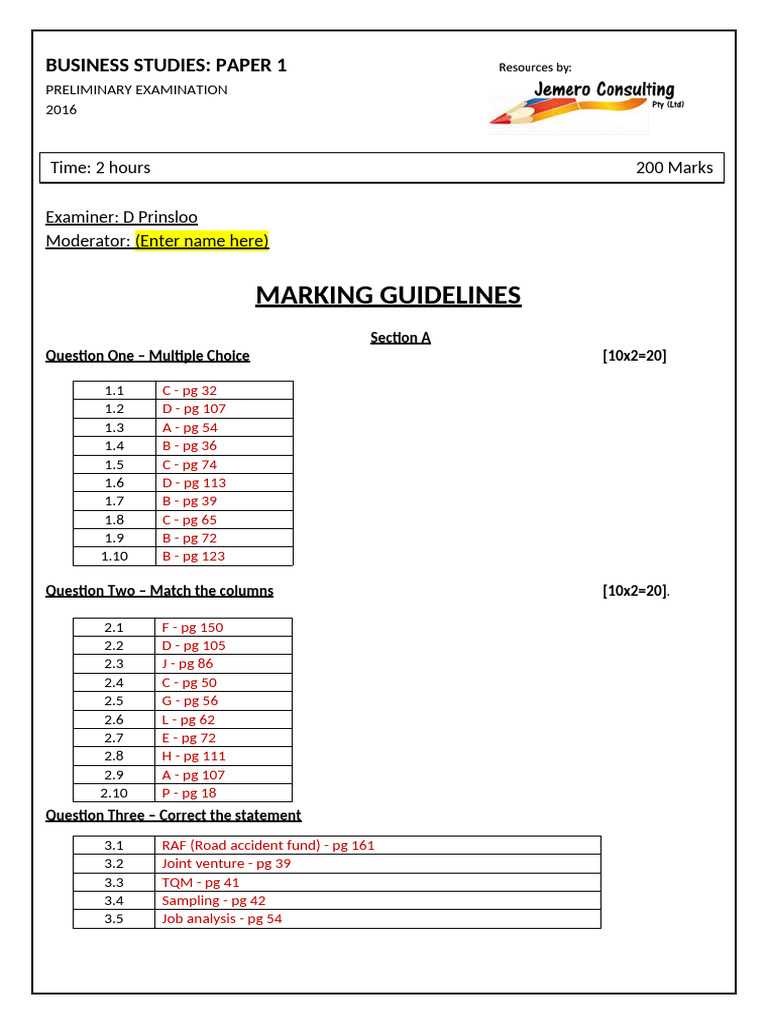 Grade 12 Preliminary Exam A 2016 Paper 1 Memo | PDF | Investing | Interest