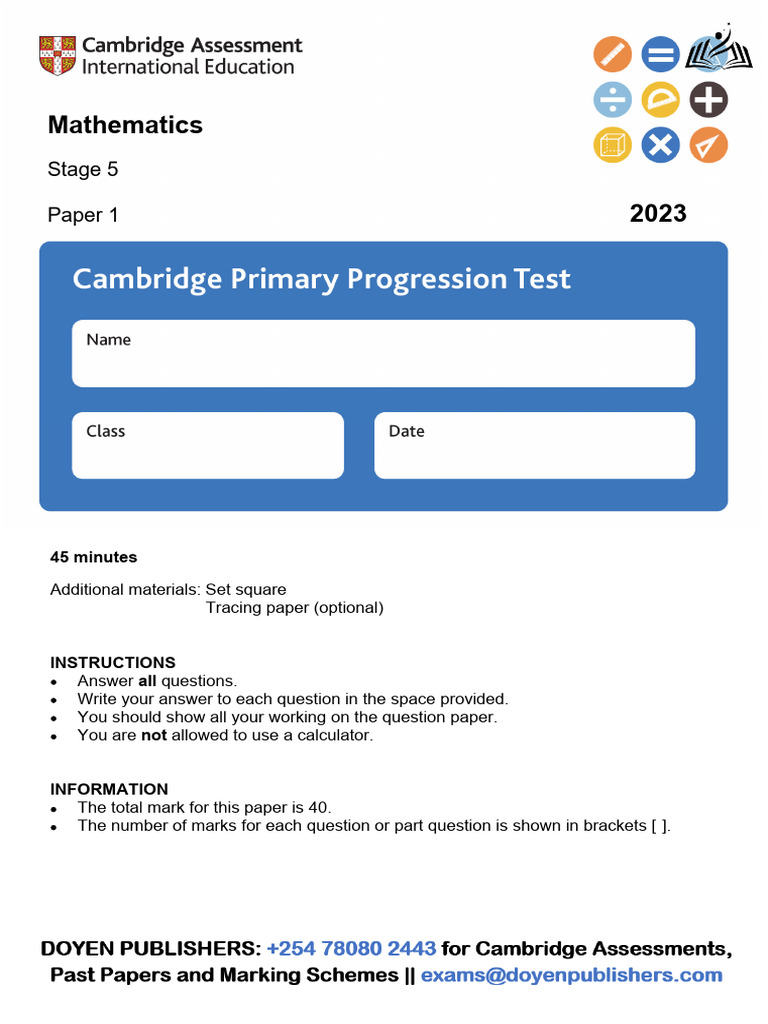 Progression Test Stage 5 2023 Maths P1 | PDF | Mathematics | Elementary ...