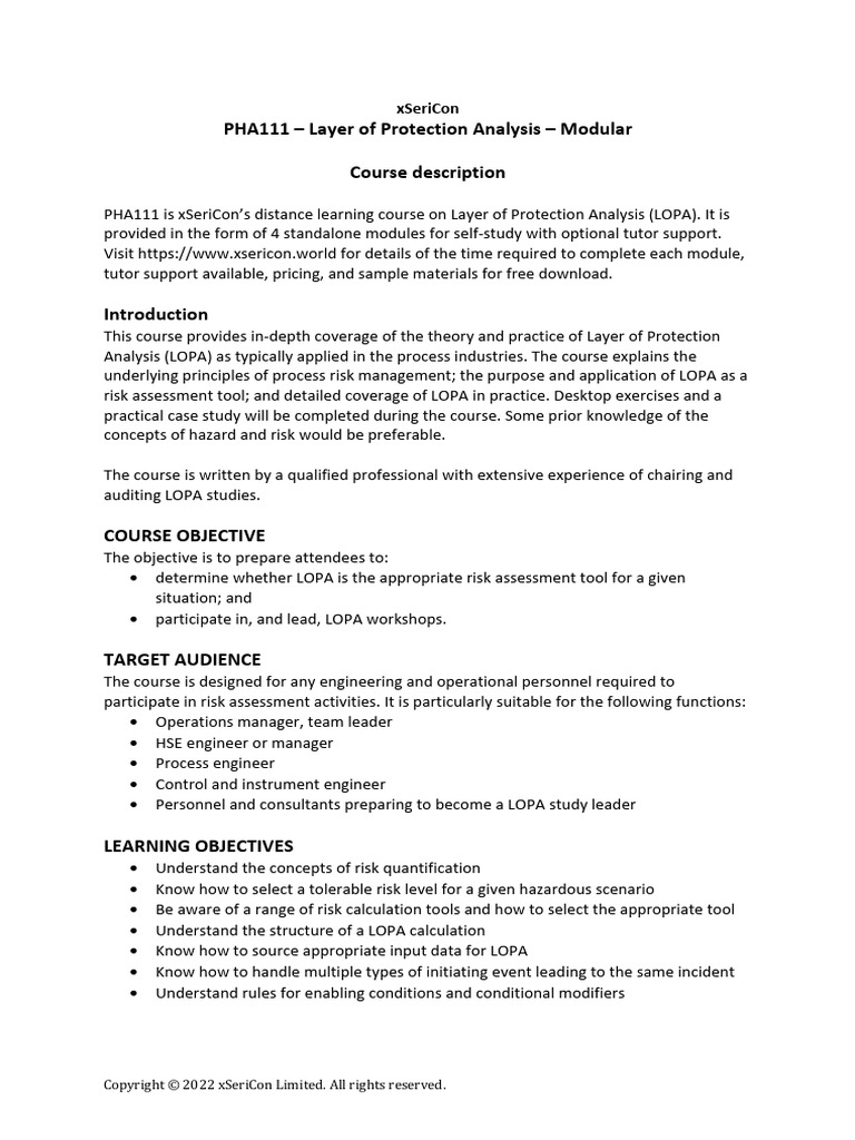 LOPA Modular Course Spec | PDF | Risk