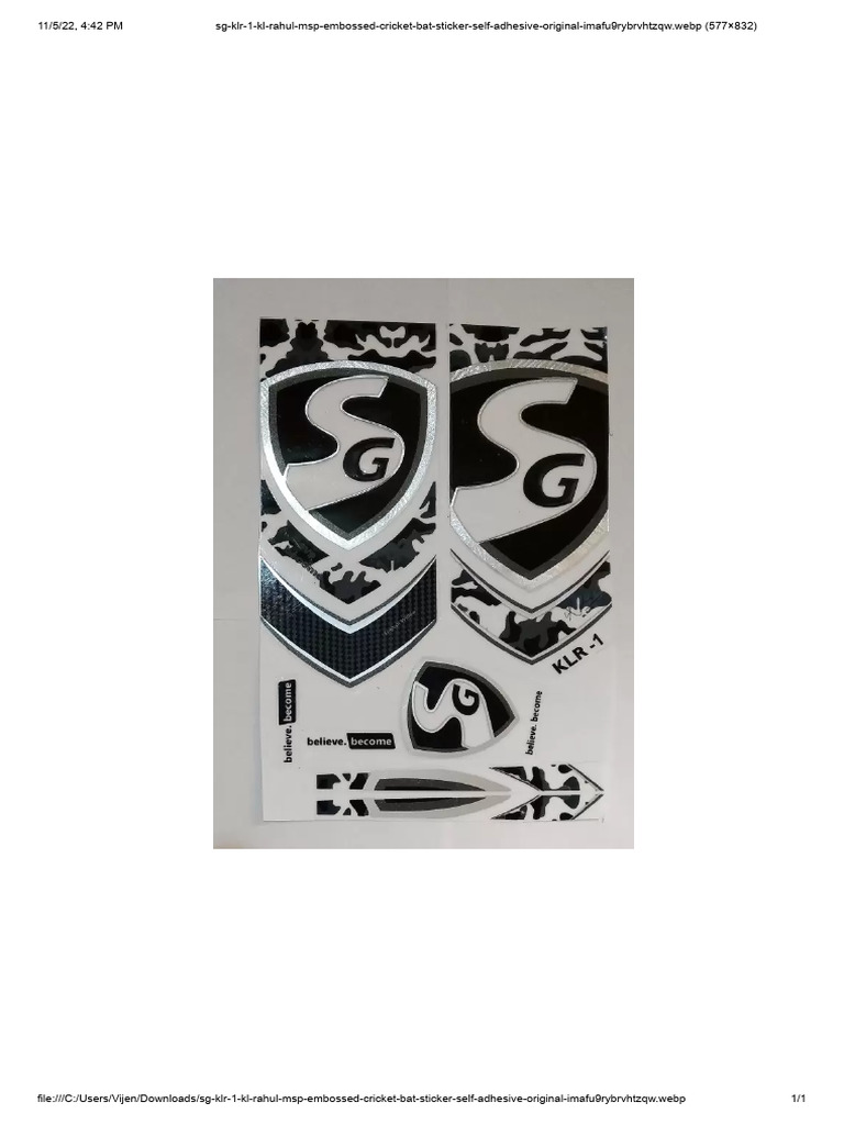 SG KLR 1 KL Rahul MSP Embossed Cricket Bat Sticker Self Adhesive ...