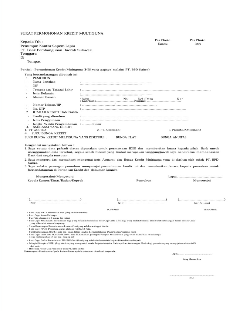 Form Permohonan Kredit BPD | PDF