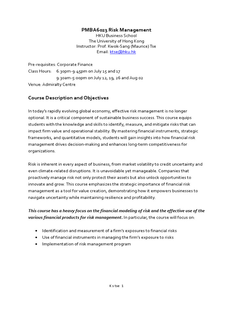 Risk Management Course Overview | PDF | Risk | Risk Management