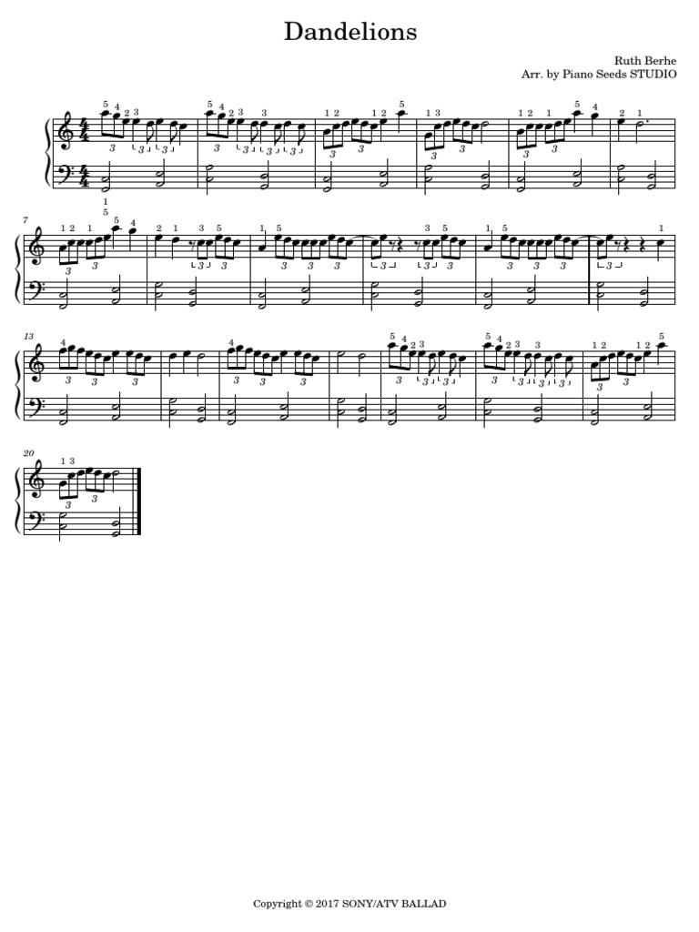 Dandelions Piano Sheet Music | PDF
