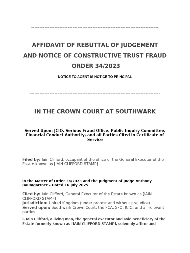 Affidavit of Rebuttal of 16th July 2025 Judge (ANTHONY BAUMGARTNER) Judgement Order 34 2023 ...