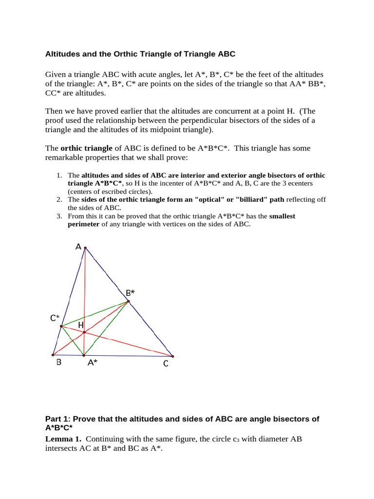 Altitudes and The Orthic Triangle of Triangle ABC | PDF | Triangle ...