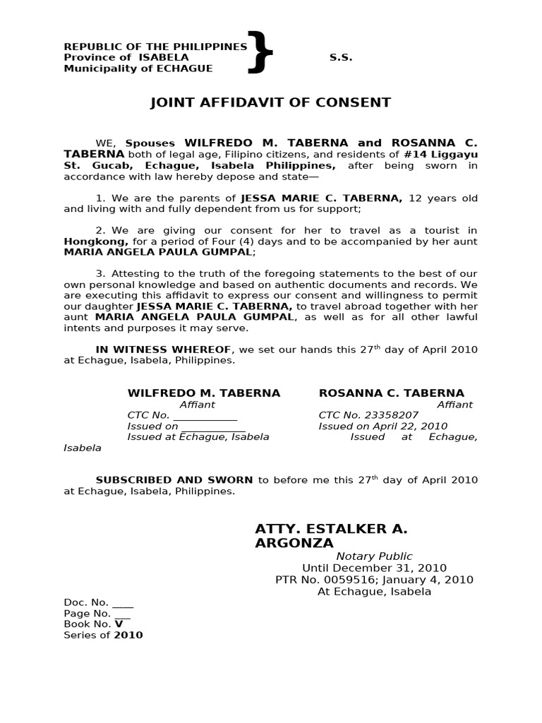 Affidavit of Consent - Taberna | PDF