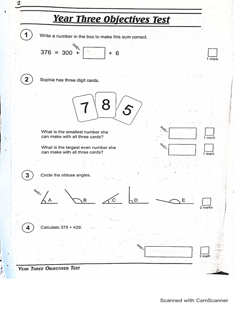 Year 4 Beginning Exam | PDF