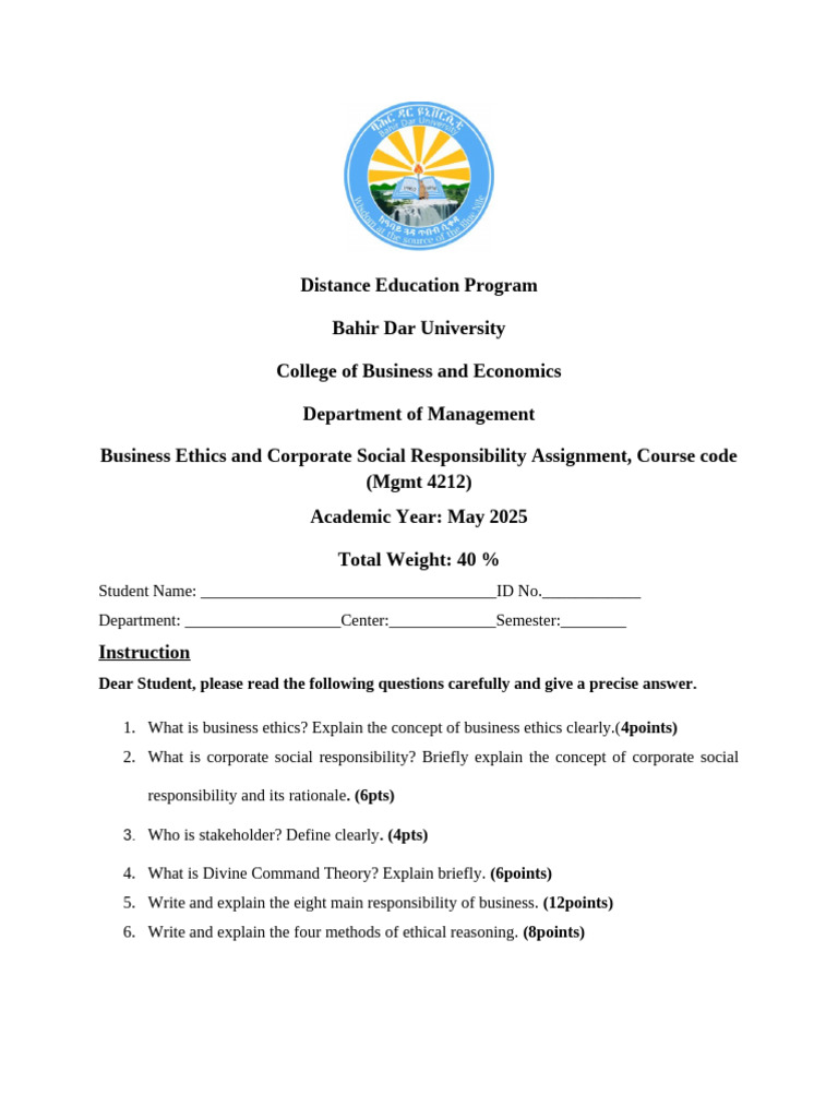 MGMT 4212 Business Ethics Assignment | PDF