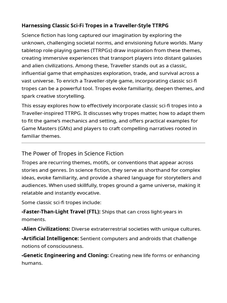 Classic Sci-Fi Tropes for Traveller TTRPG | PDF | Artificial ...