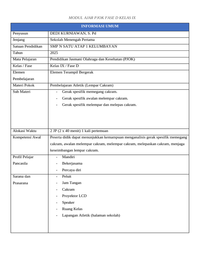 Modul Ajar Pjok Dedi | PDF