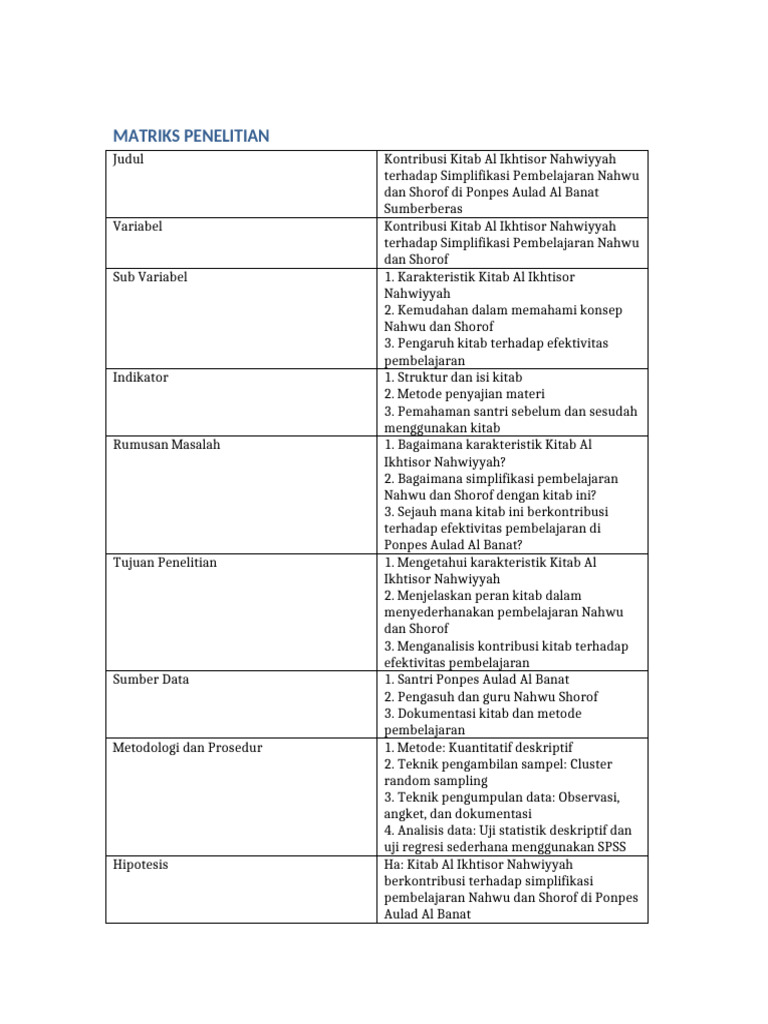 Matriks Penelitian Kuantitatif | PDF