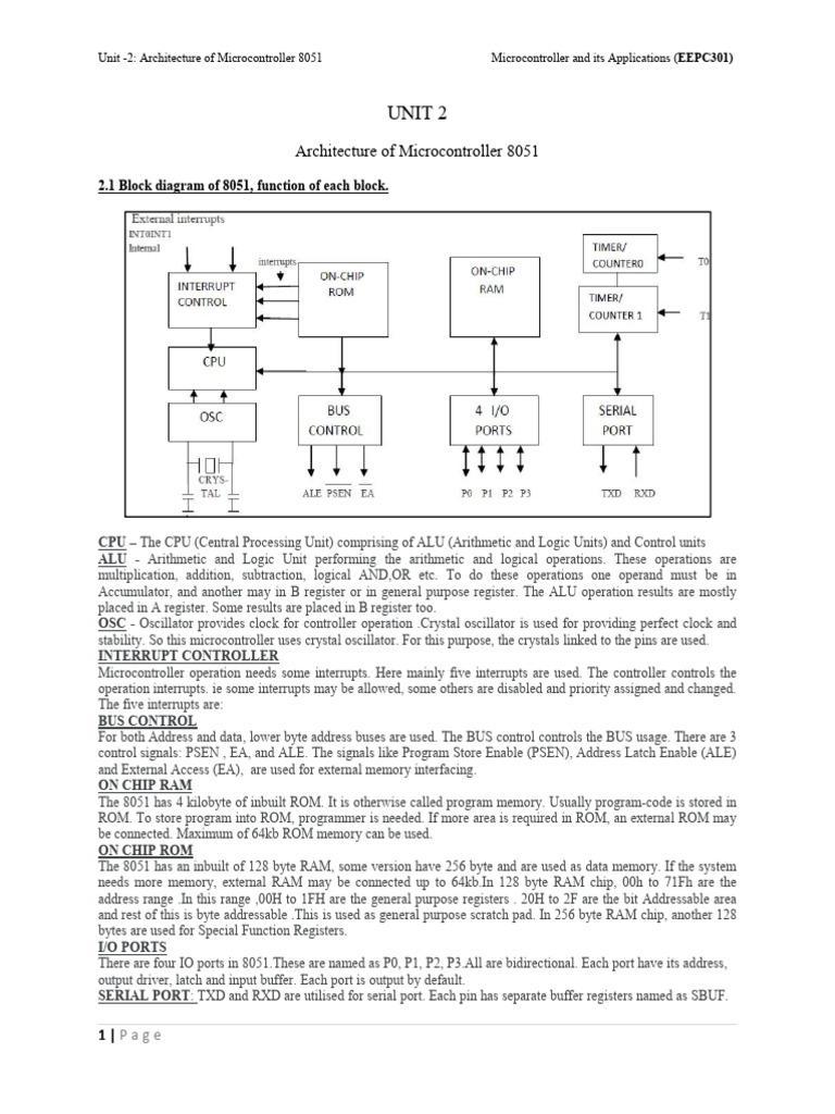 UNIT 2 Architecture of Microcontroller 8051 | PDF | Microcontroller | Computer Data