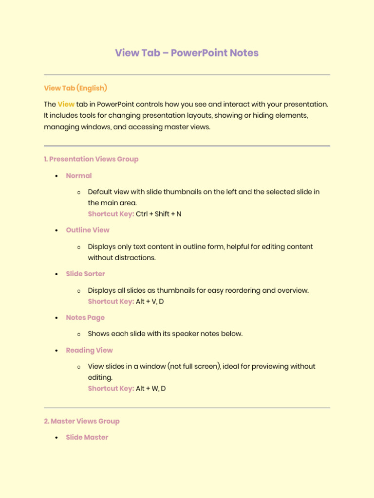 VIEW TAB - Powerpoint Notes | PDF