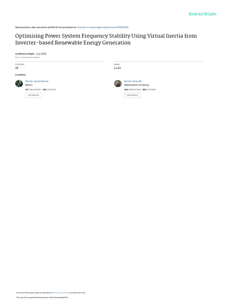 Optimising Power System Frequency Stability Using Virtual Inertia From Inverter Based Renewable ...