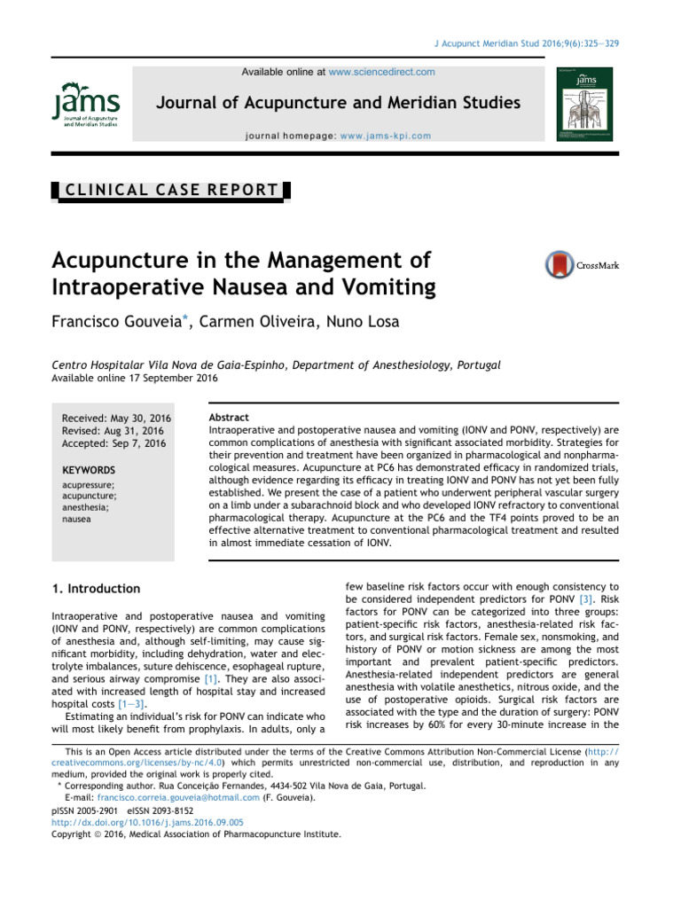 Acupuncture in The Management of Intraopera 2016 Journal of Acupuncture ...