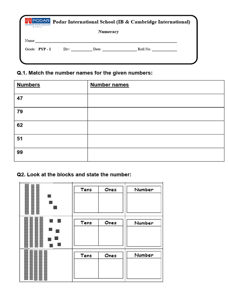 Diwali Maths Homework for Grades 1-2 | PDF