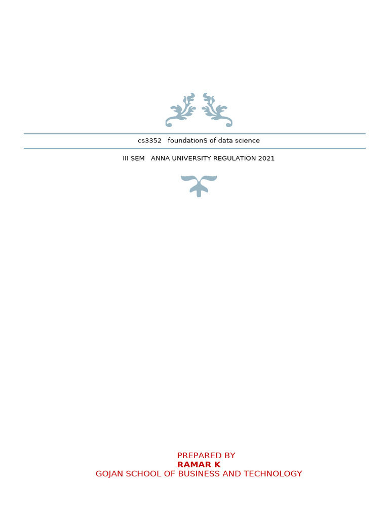 CS3352 Foundations of Data Science Overview | PDF | Data Science | Data