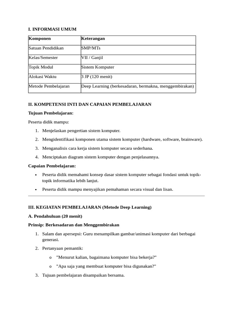 Modul Ajar Sistem Komputer | PDF