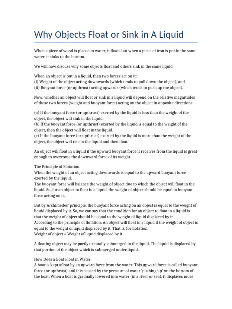 Why Objects Float or Sink | PDF | Buoyancy | Classical Mechanics