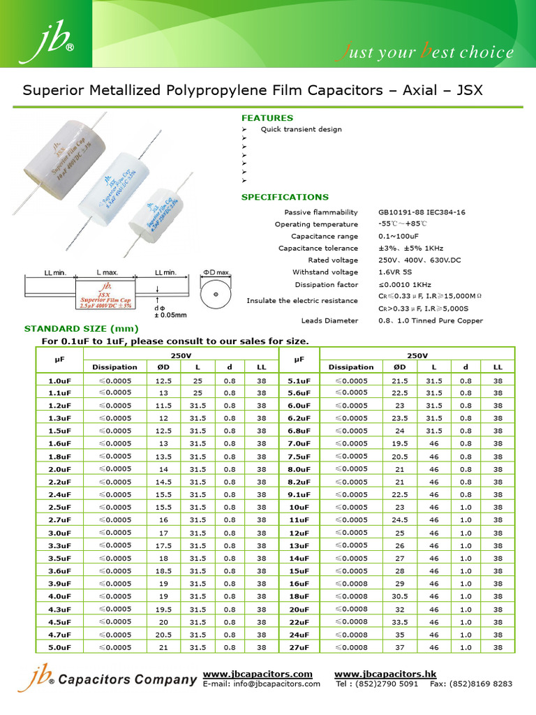 JSX Superior Metallized Polypropylene Film Capacitors Axial | PDF | Energy Storage | Electronics