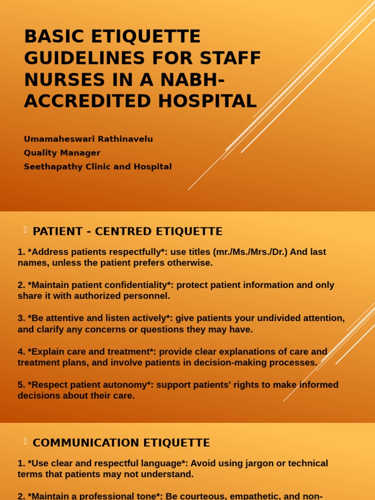 Basic Etiquette Guidelines For Staff Nurses | PDF | Patient | Patient ...