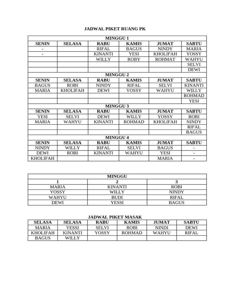 Jadwal Piket Ruang PK | PDF