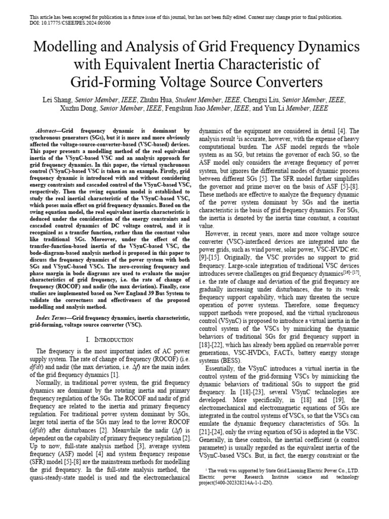 Modelling and Analysis of Grid Frequency Dynamics With Equivalent ...