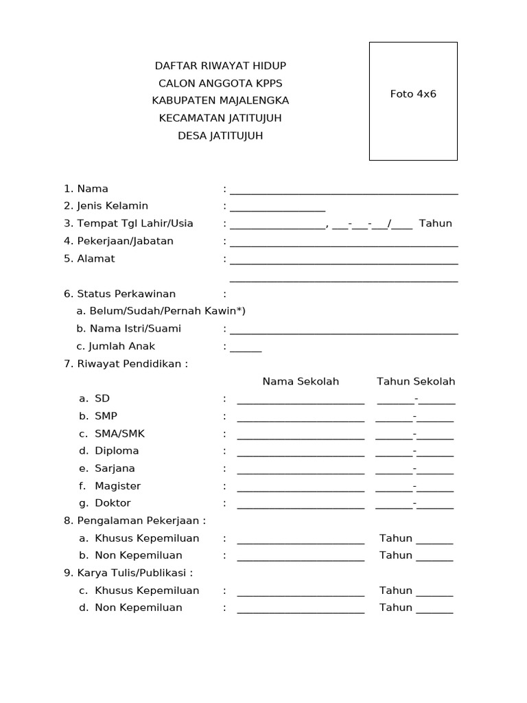 Daftar Riwayat Hidup | PDF