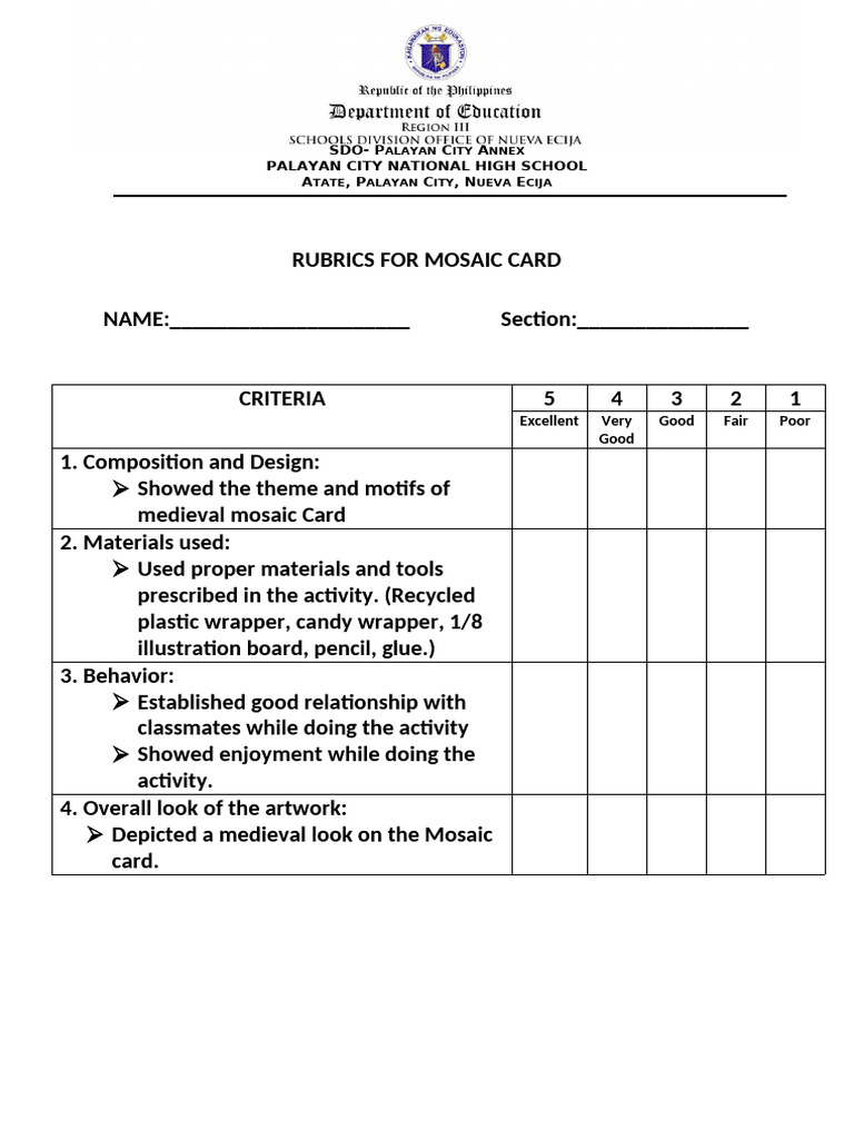 Rubrics For Mosaic Arts | PDF