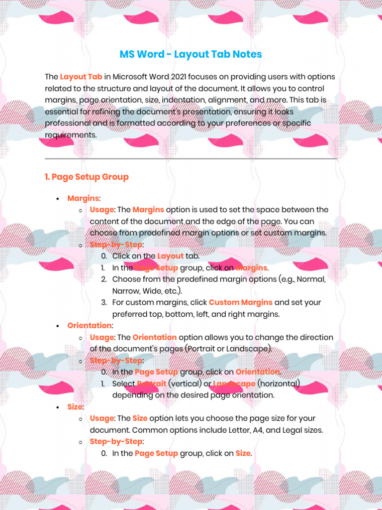 MS Word Layout Tab Overview | PDF | Paragraph | Page Layout