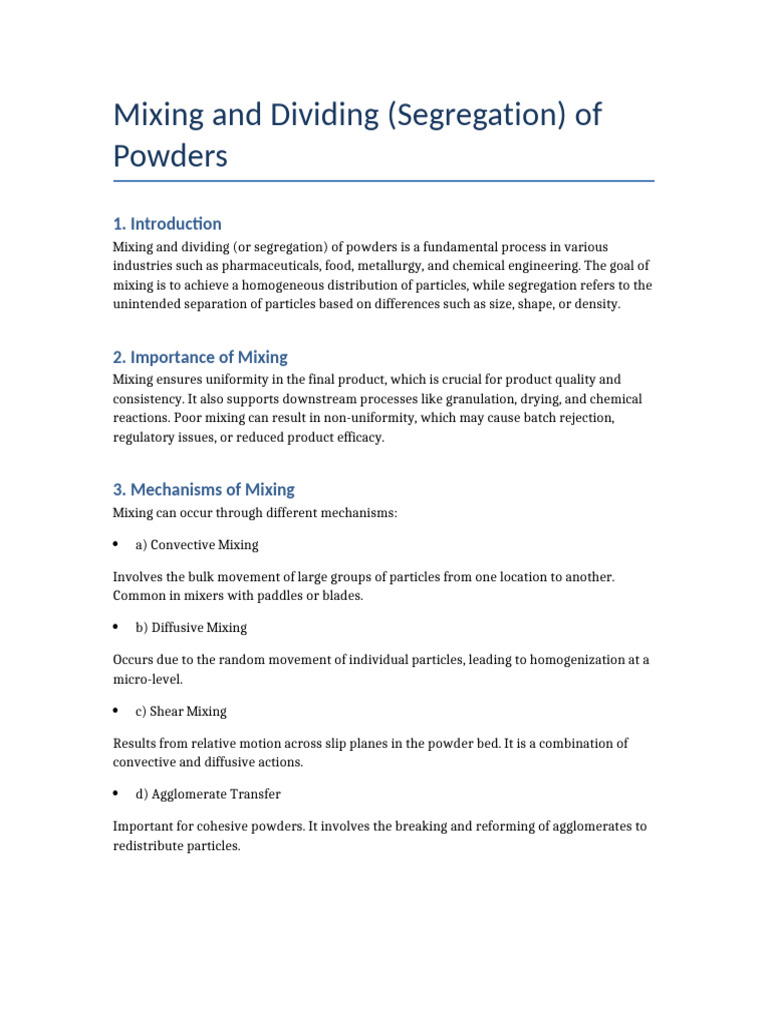 Diffusive Mixing of Powders Explained | PDF | Applied And ...
