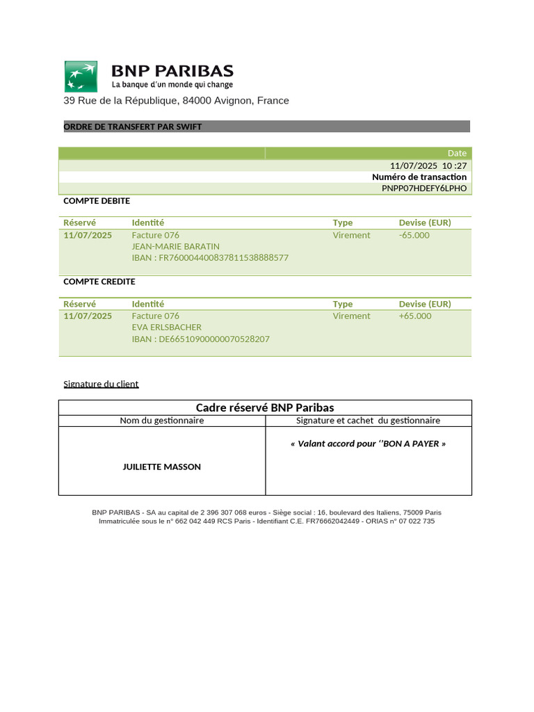 Ordre de virement BNP Paribas | PDF