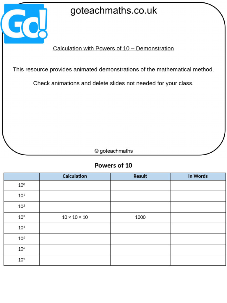 Calculations With Powers of Ten Demonstration | PDF | Numbers | Lexicology