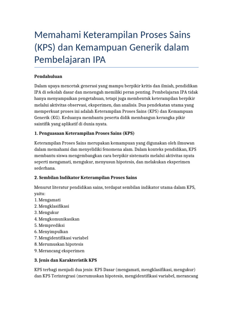 Makalah KPS Dan Kemampuan Generik Final | PDF