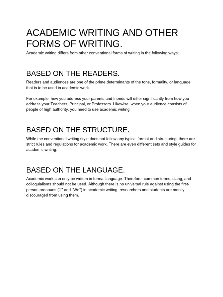 Academic Writing and Other Forms of Writing | PDF