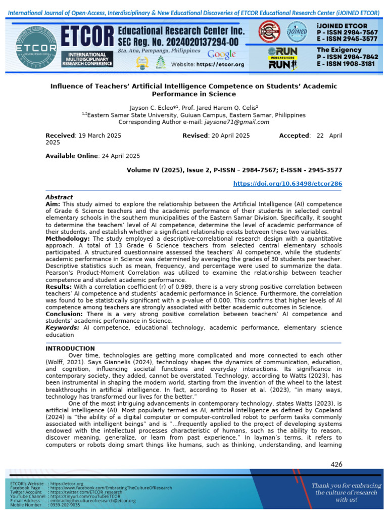 Sample Manuscript (Quantitative) | PDF | Artificial Intelligence | Intelligence (AI) & Semantics