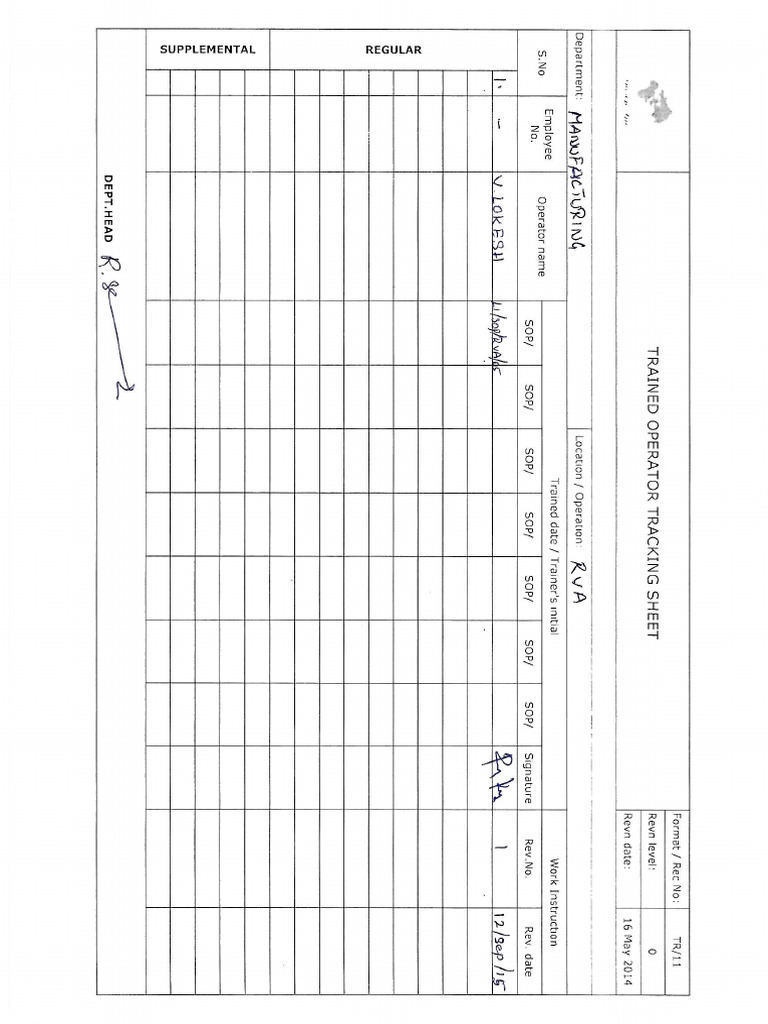 Trained Operator Tracking Sheet - TR.11 | PDF