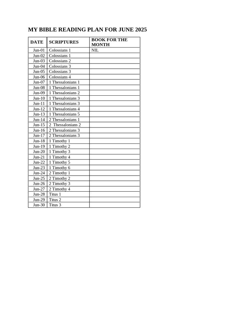 My Bible Reading Plan For June 2025 | PDF