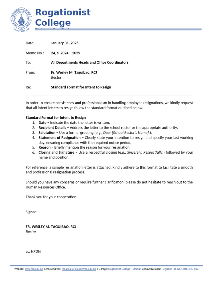 Standard Resignation Letter Format | PDF