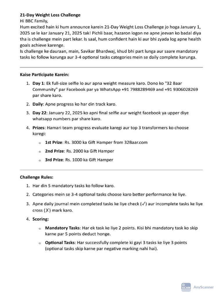 21 Hard Challenge 2025 Hinglish | PDF