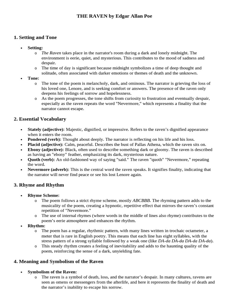 Activity On THE RAVEN by Edgar Allan Poe | PDF | The Raven | Poetry