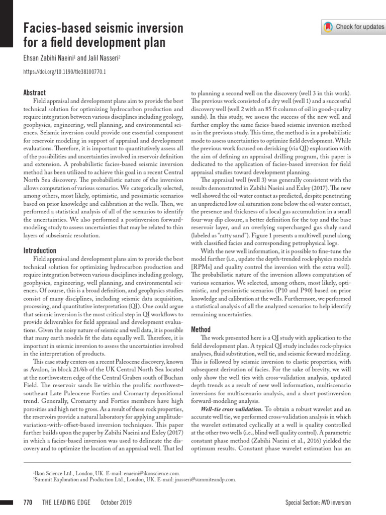 Facies Based Seismic Inversion For A Field Development Plan | PDF